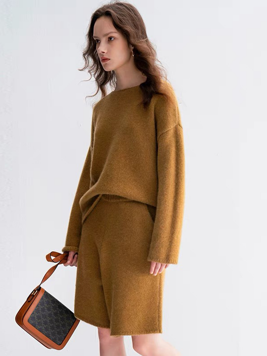Autumn/Winter Women's Cashmere Thick Shorts Set, Casual and Loose-Fitt ...